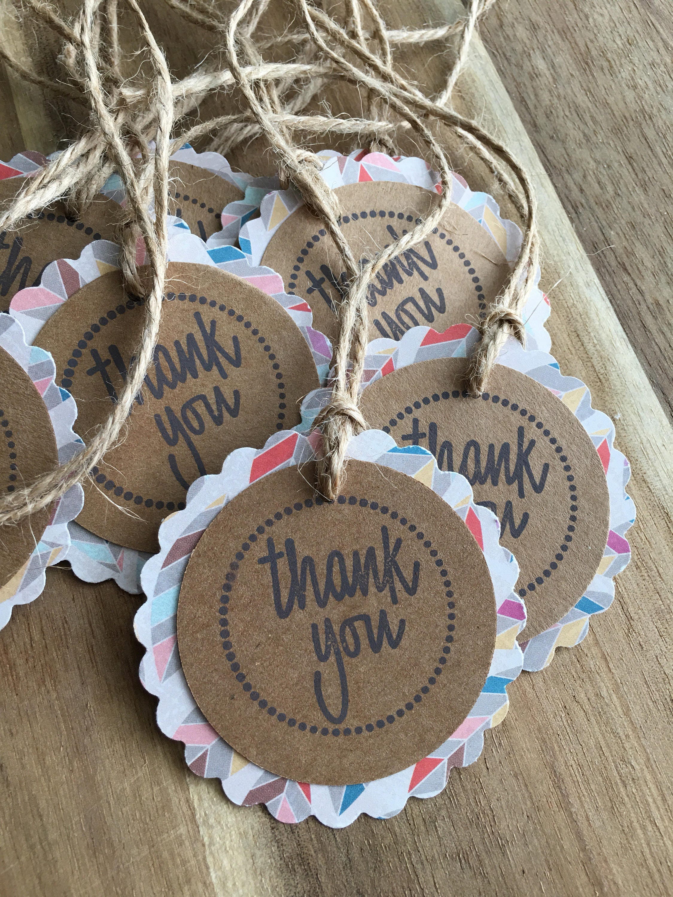 Set of 10 Feather Tribe Thank You Tags With Pre-strung Twine Handmade ...
