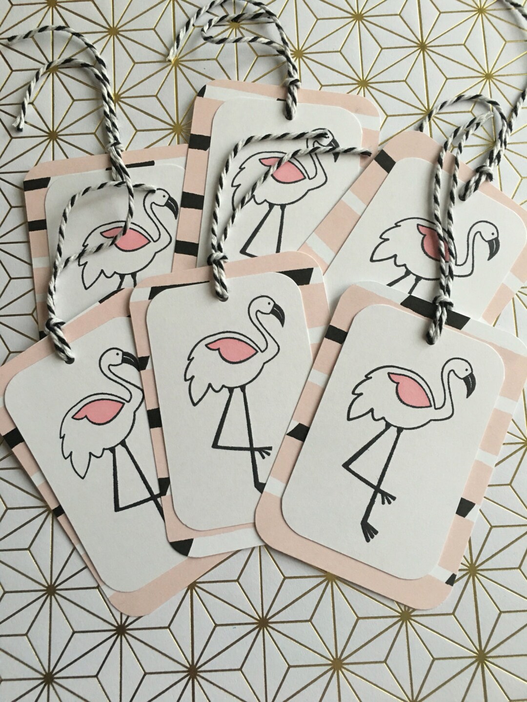Set of 6 Pink Flamingo Gift Tags or Favor Tags Pink Black and White - Etsy
