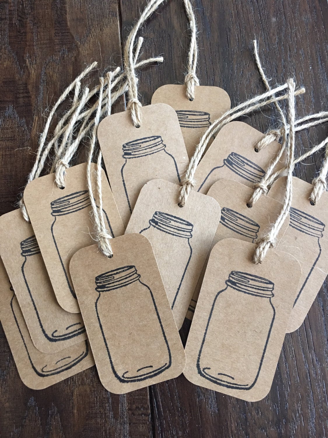 Set of 12 Small Rustic Mason Jar Gift Tags Brown Kraft With Jute Twine ...