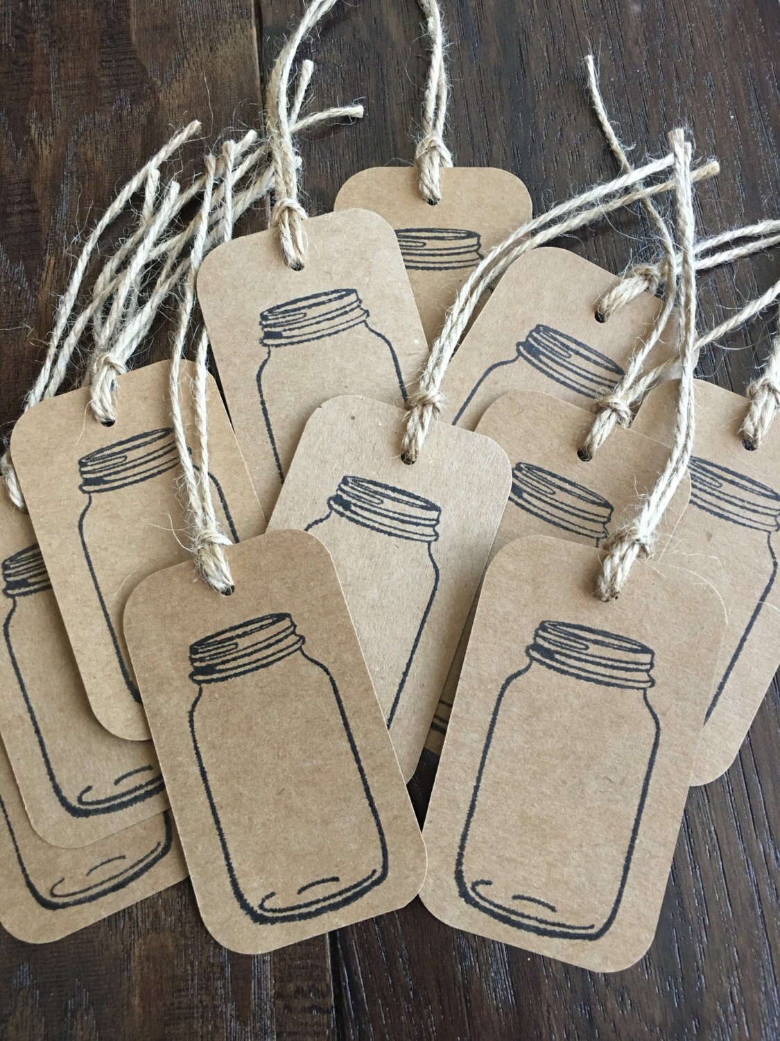 Set of 12 Small Rustic Mason Jar Gift Tags Brown Kraft With Jute Twine ...