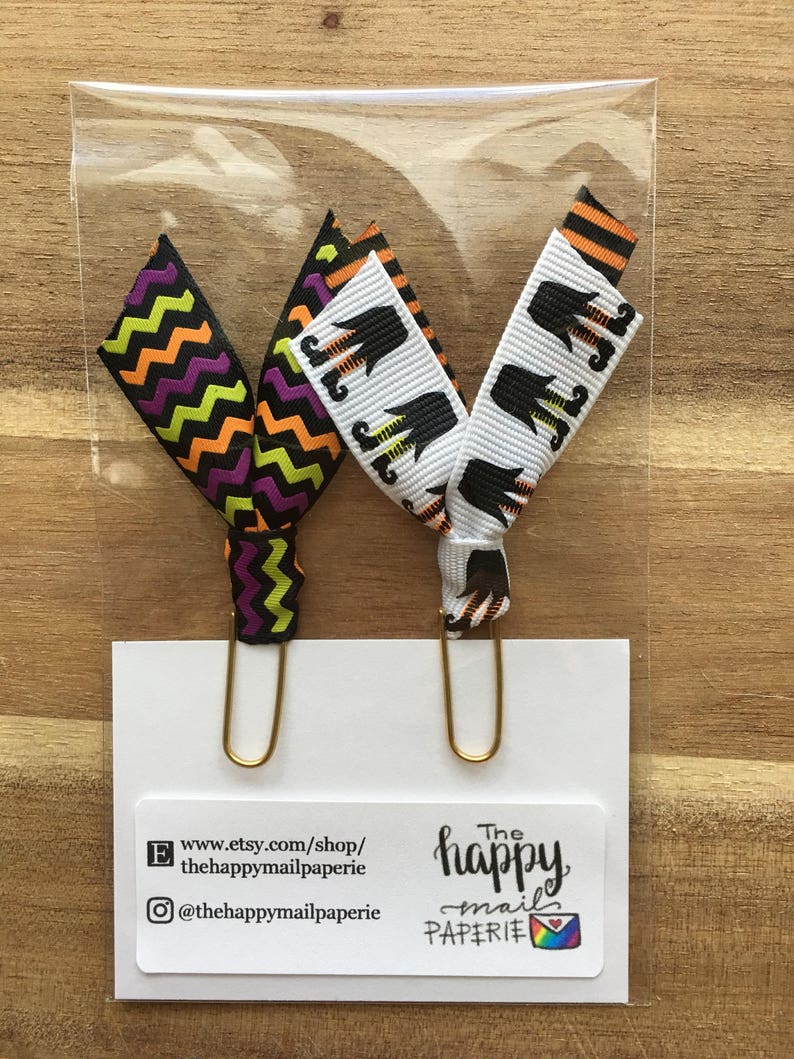 Set of 2 Halloween Planner Clips Witch Legs Zig Zag Stripes Gold Paper ...
