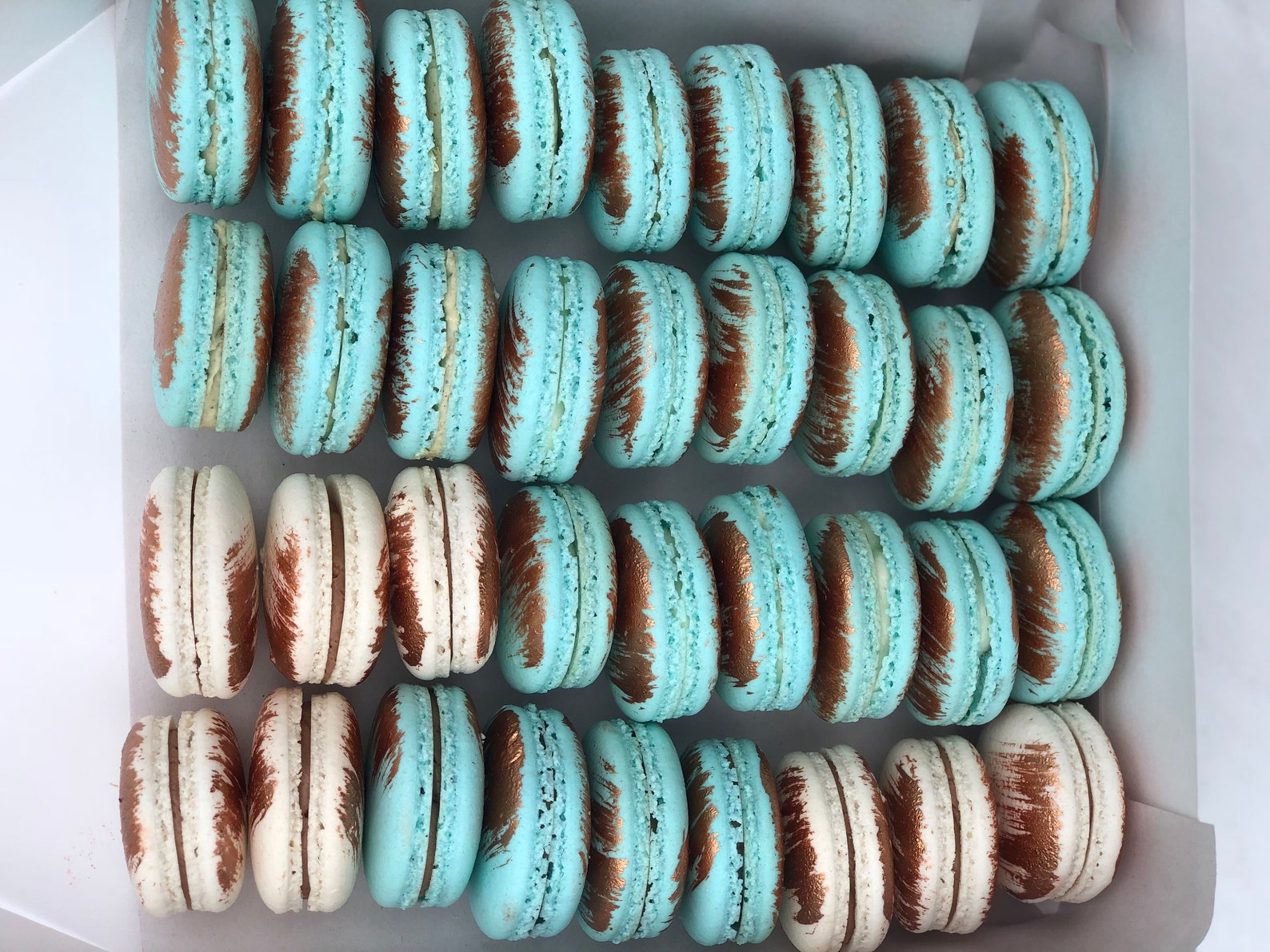 1 Dozen White and Baby Blue Macarons With Gold Brush Stroke - Etsy