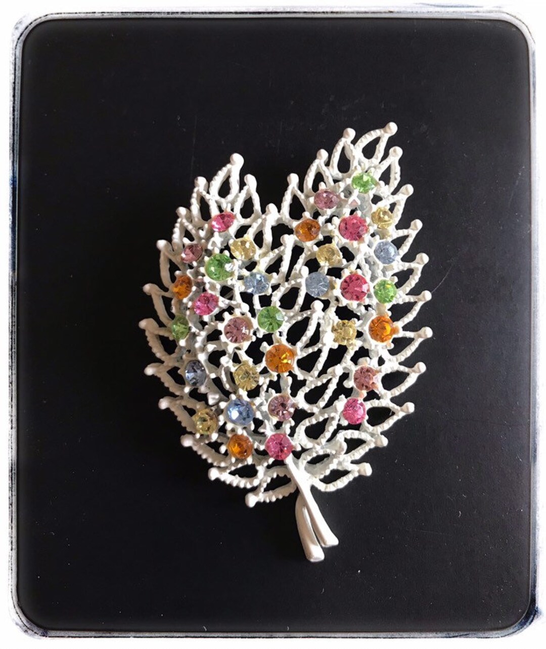 Vintage Enamel Leaf Shaped Pin - Etsy