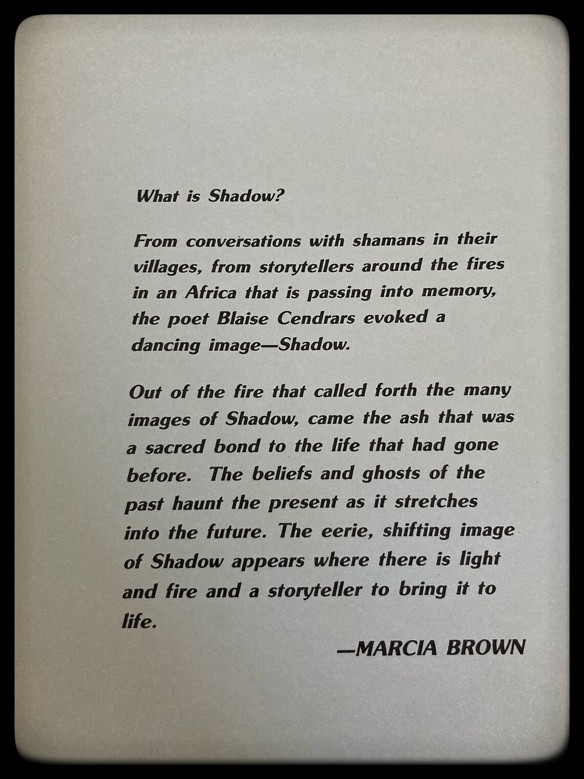 Shadow Translated and Illustrated by Marcia Brown From the French of ...