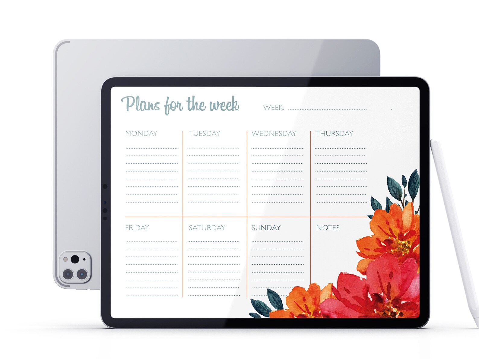 Printable Weekly Planner, Peony Watercolor Art on Weekly Planner ...