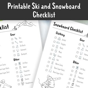 Printable Ski AND Snowboarding Checklist. Ski Planner. Snowboard ...