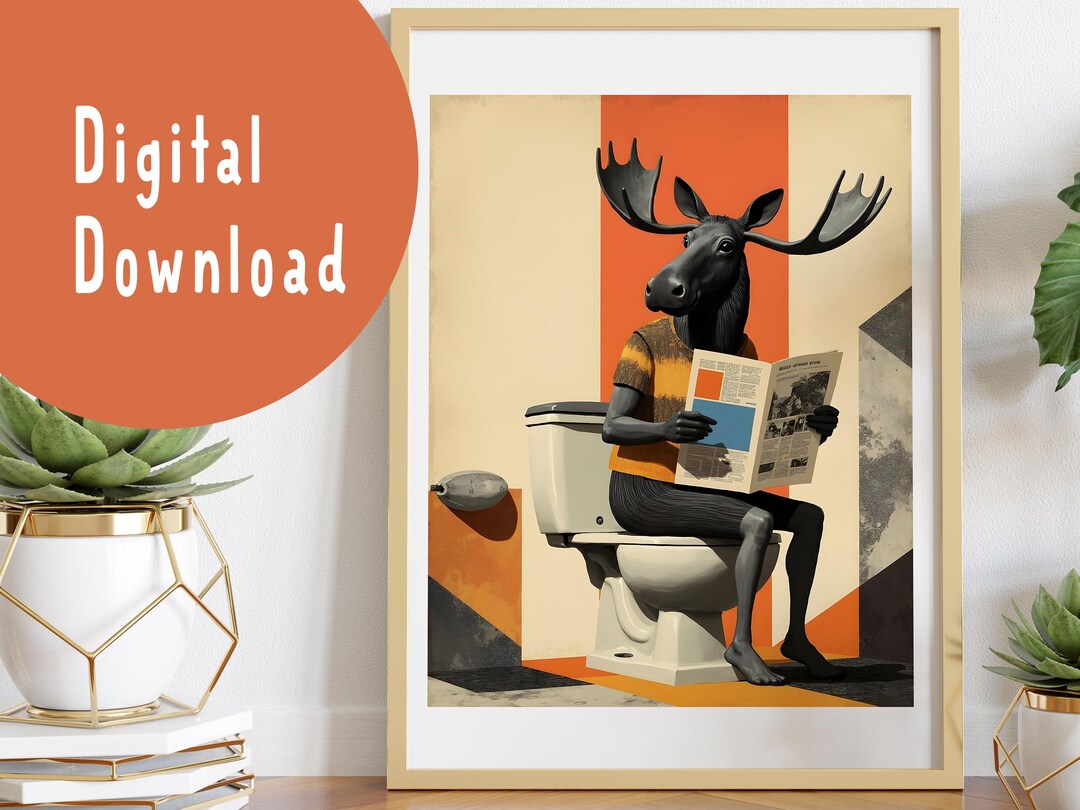 Moose Sitting on Toilet Bathroom Art |digital Cutout Art | Toilet Art ...
