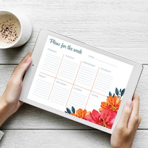 Printable Weekly Planner, Peony Watercolor Art on Weekly Planner ...