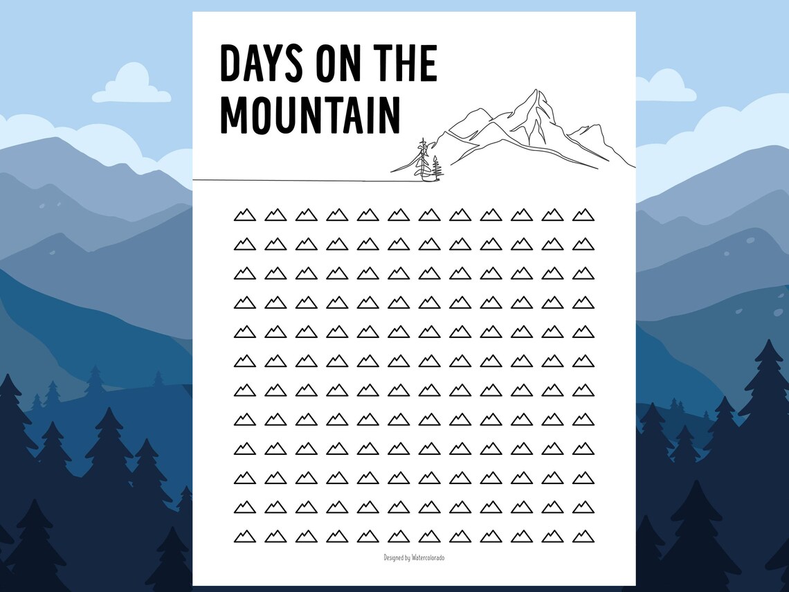 Printable Days on the Mountain Tracker. Hiking Planner. Trip Planner ...