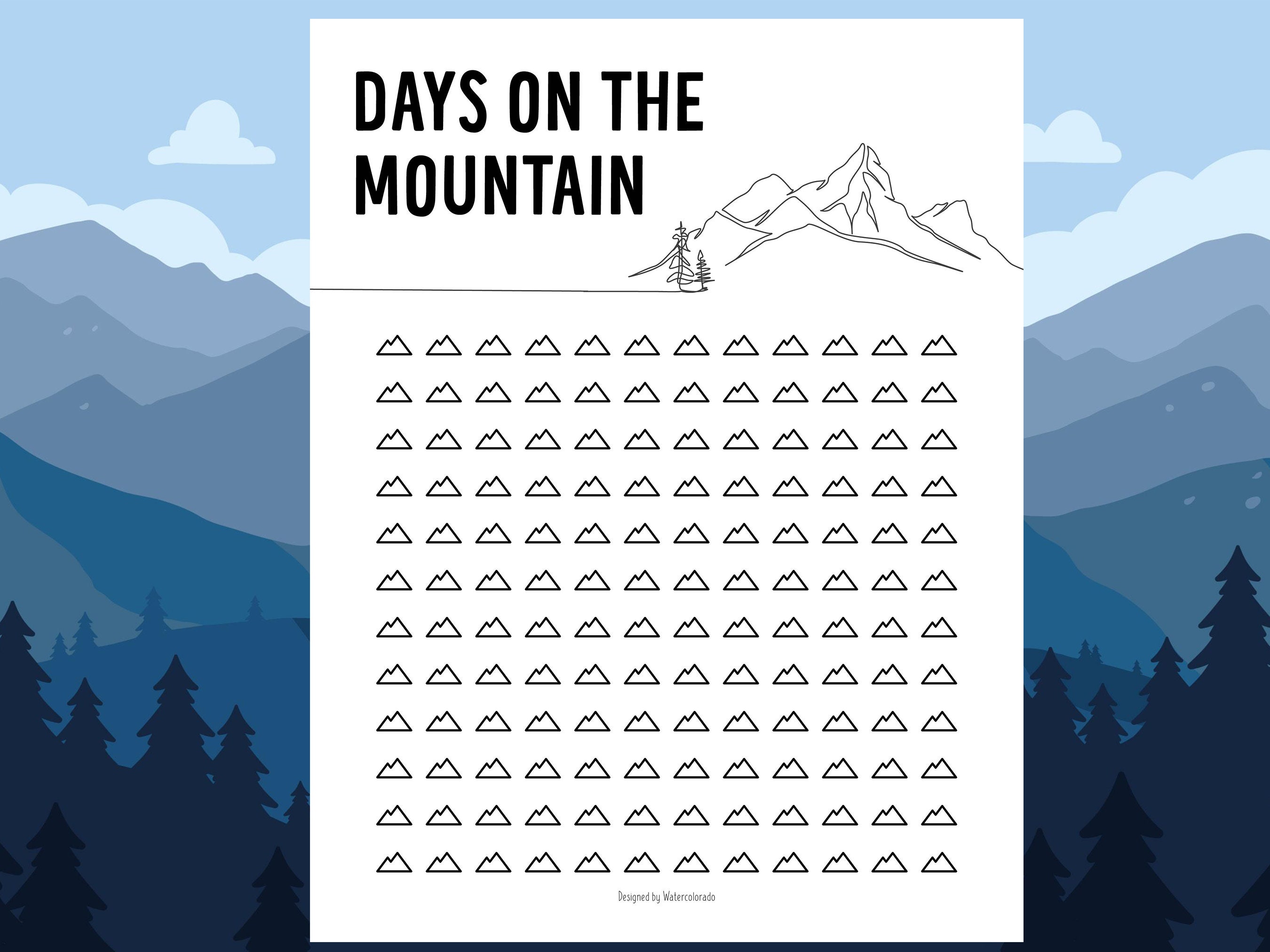 Printable Days on the Mountain Tracker. Hiking Planner. Trip Planner ...