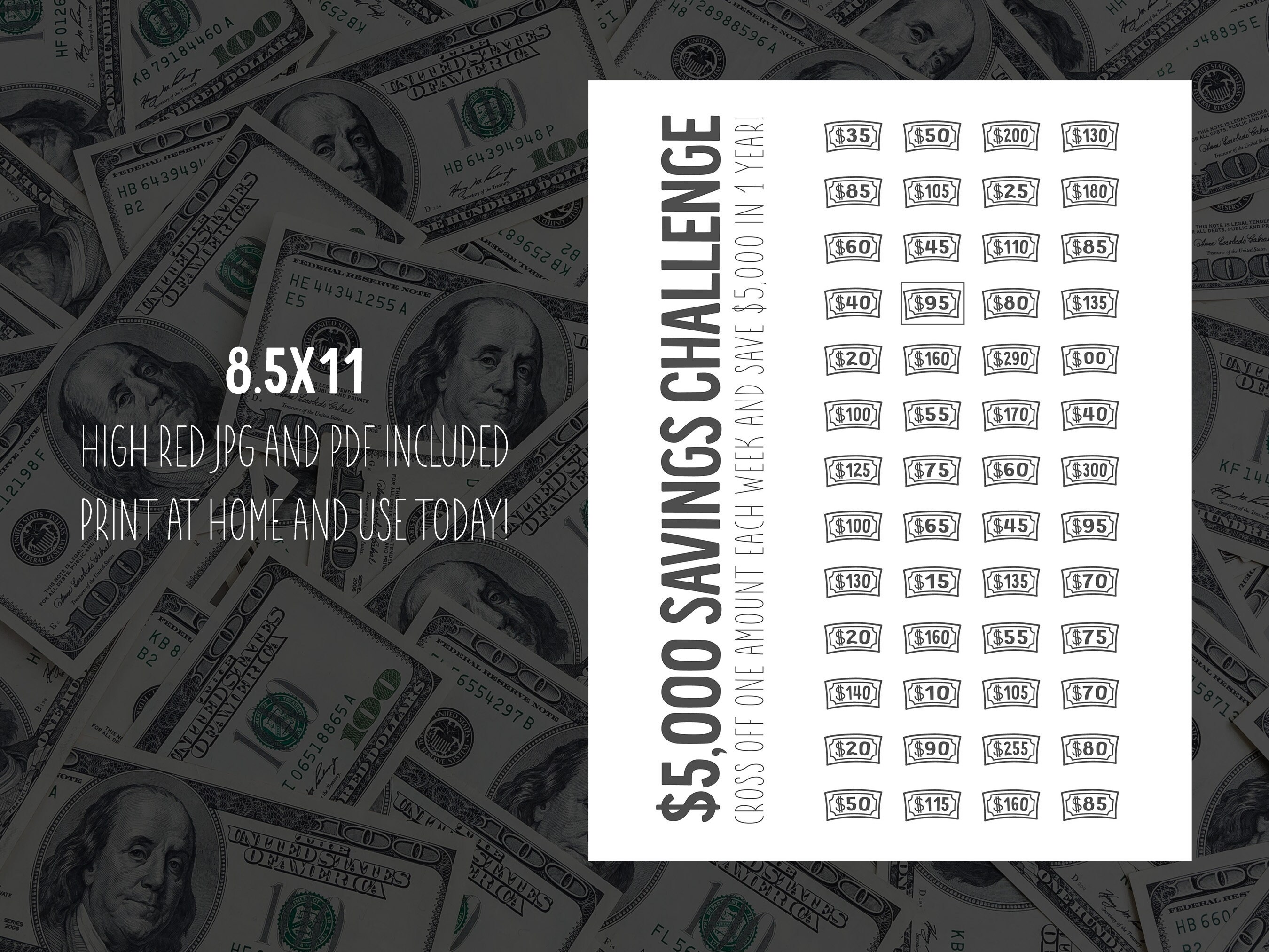 Printable 5,000 Dollar Saving Challenge. Budget Planner. Save Money ...