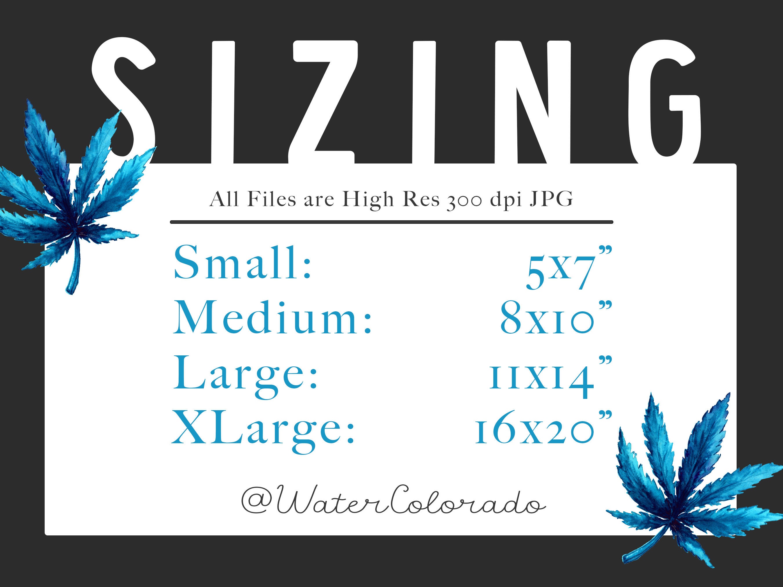 Blue Watercolor Marijuana Pot Leaf Art. Digital Download Stoner Wall ...