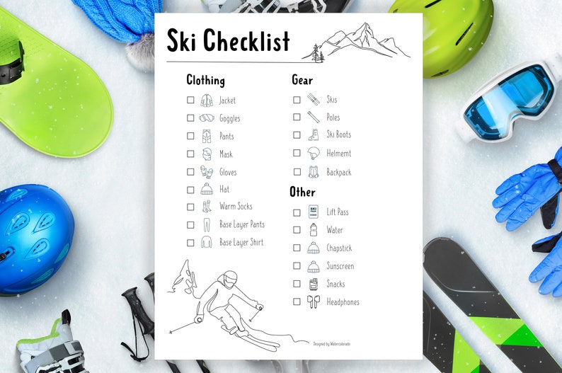 Printable Ski Checklist. Ski Planner. Direct Download Checklist. Ski ...