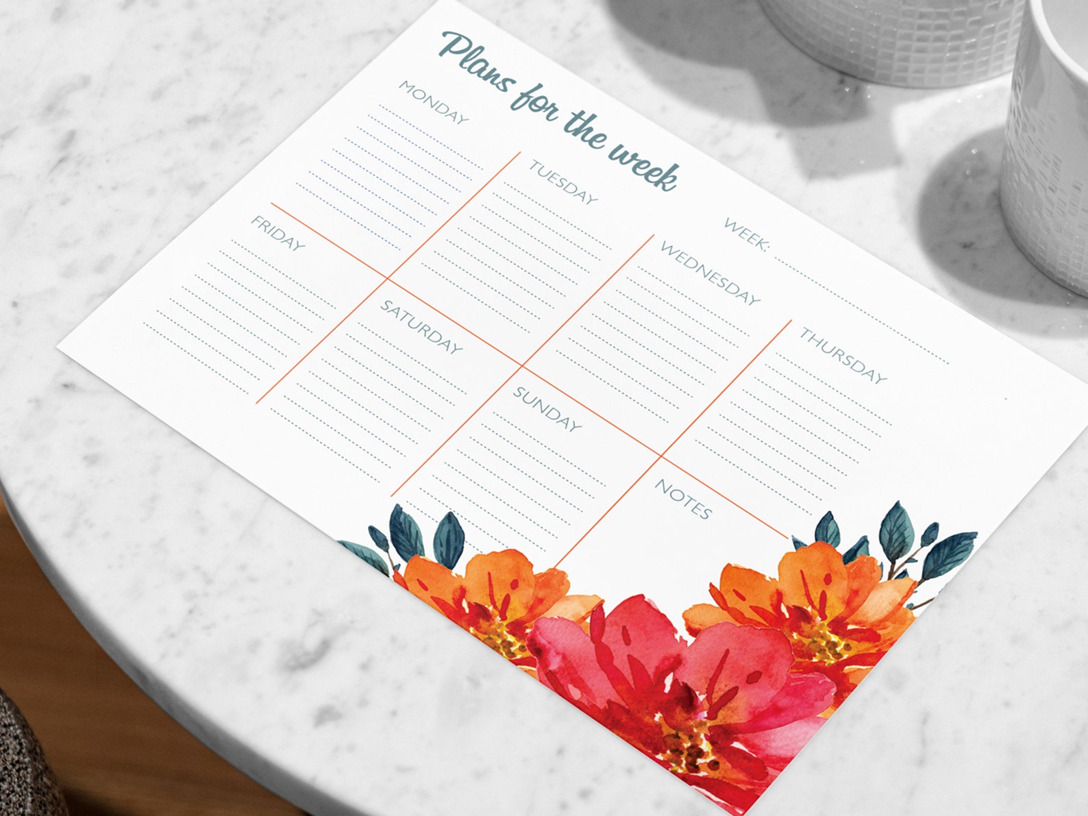 Printable Weekly Planner, Peony Watercolor Art on Weekly Planner ...