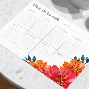 Printable Weekly Planner, Peony Watercolor Art on Weekly Planner ...