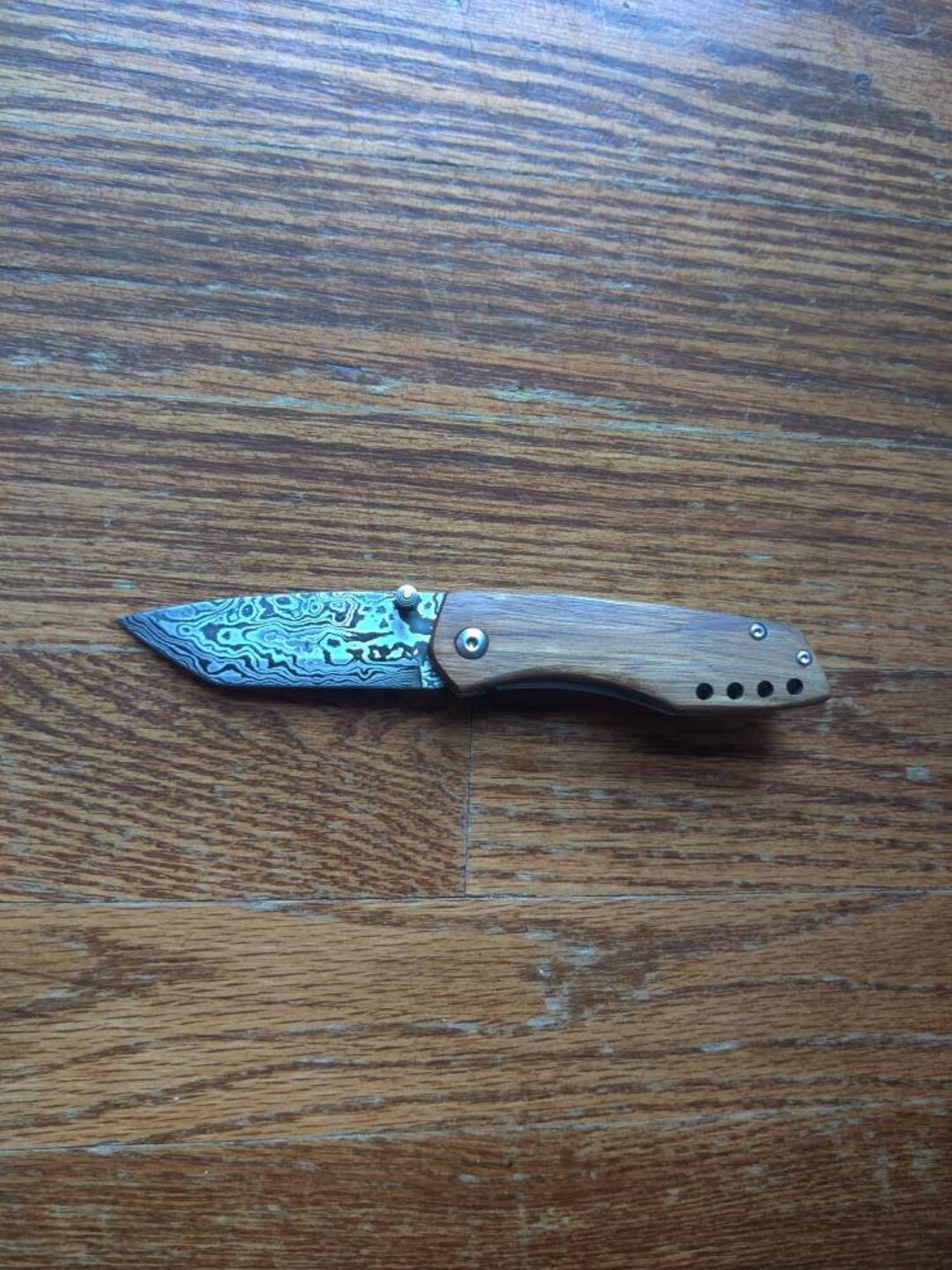 Damascus Wood Handle Folding Knife - Etsy