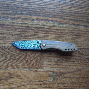 Damascus Wood Handle Folding Knife - Etsy