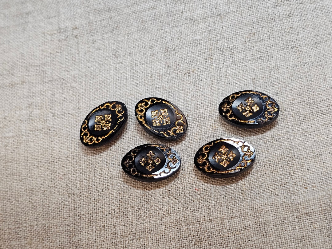 Set of 5 Feminine Lozenge Shaped Vintage Czech Black Glass Buttons ...