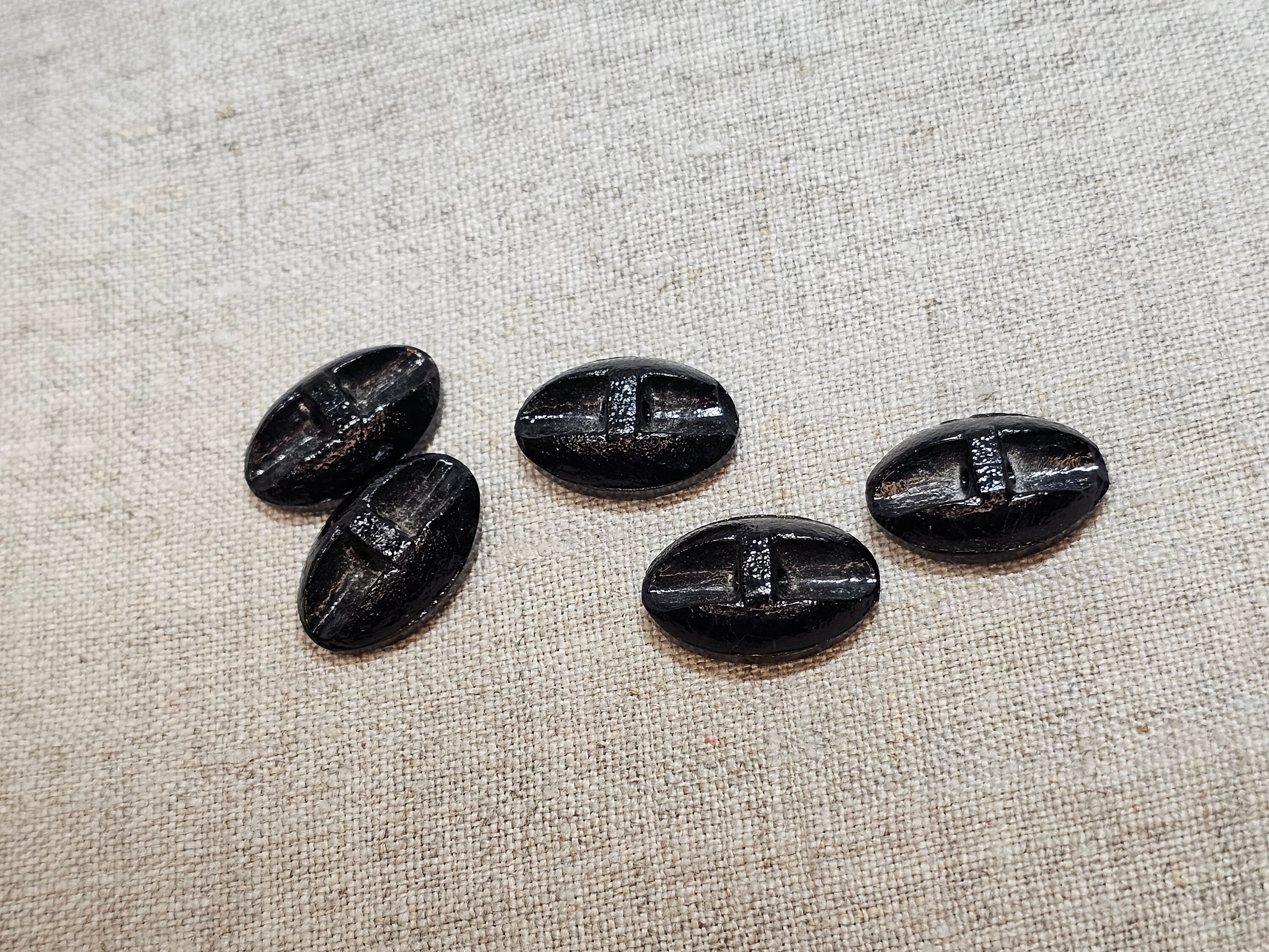 Set of 5 Feminine Lozenge Shaped Vintage Czech Black Glass Buttons ...