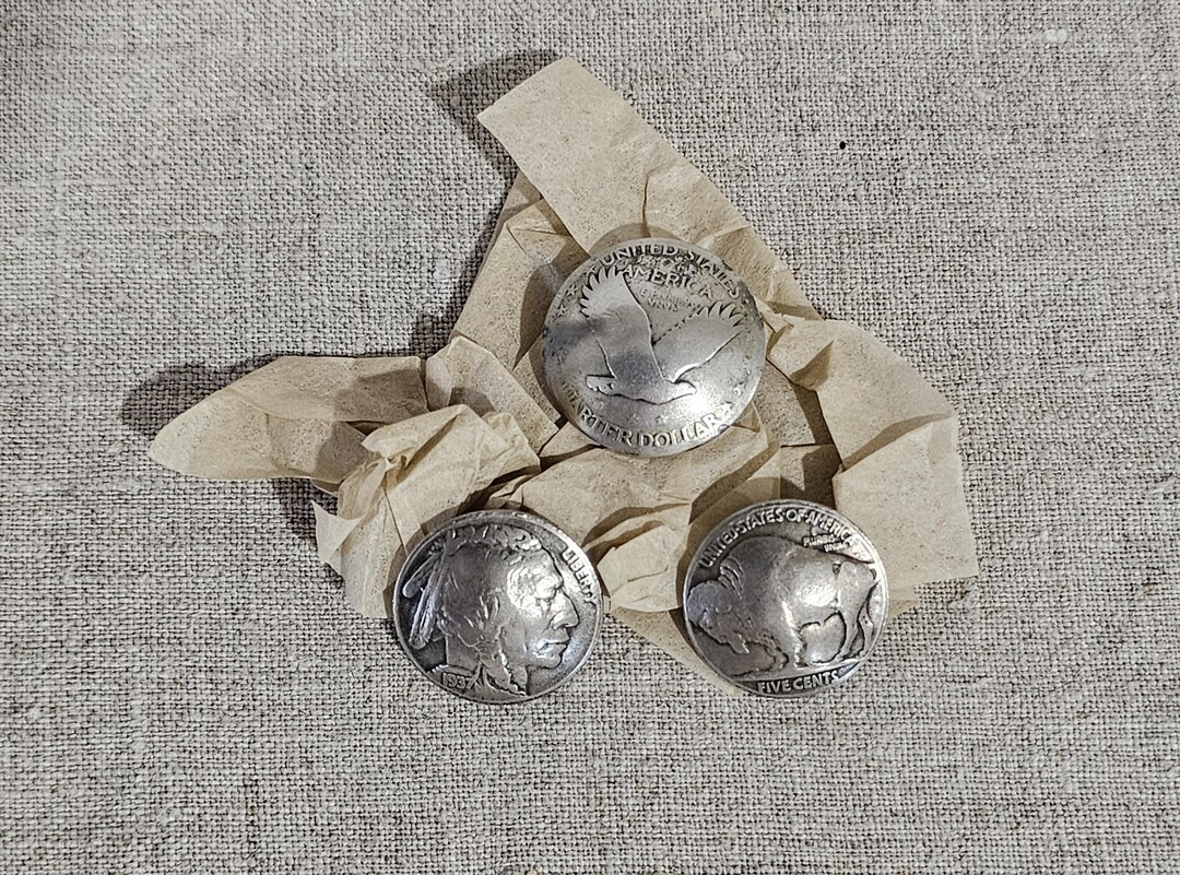 Extremely Rare Button Made From a Liberty Quarter, Sold With 2 Buffalo ...
