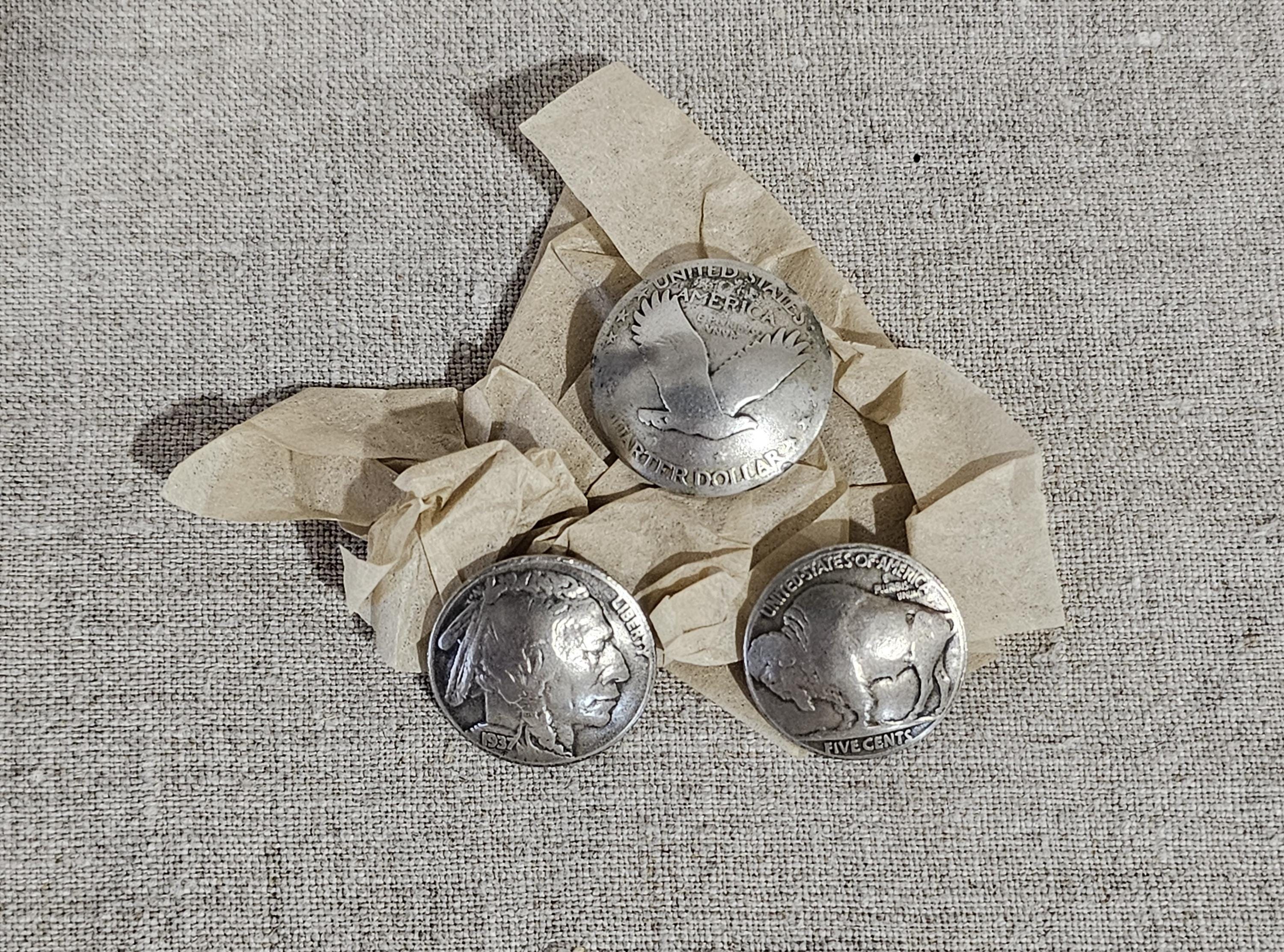 Extremely Rare Button Made From a Liberty Quarter, Sold With 2 Buffalo ...