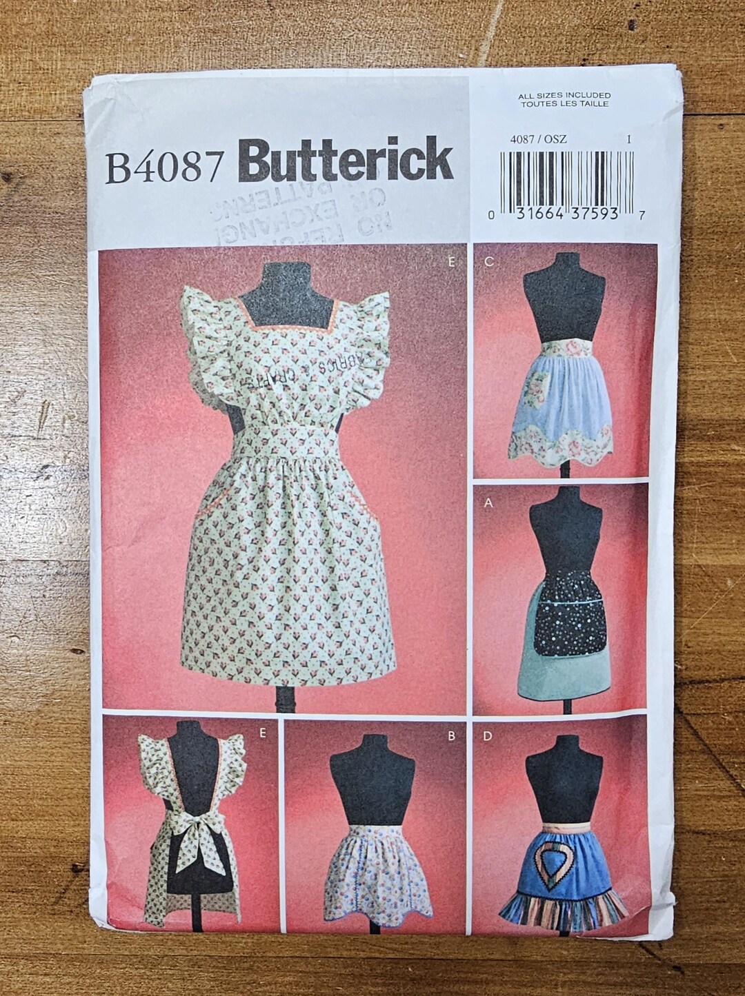 Vintage Style Aprons Patterns by Butterick #4087. Uncut & Factory ...