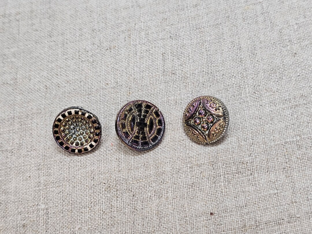Gorgeous Iridescent Buttons! Vintage Czech Black Glass Buttons, Plate ...