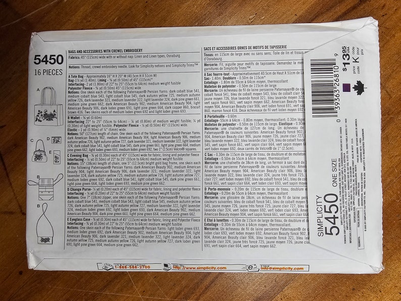 Vintage 2003 Simplicity Pattern 5450. Bags and Accessories With Crewel ...