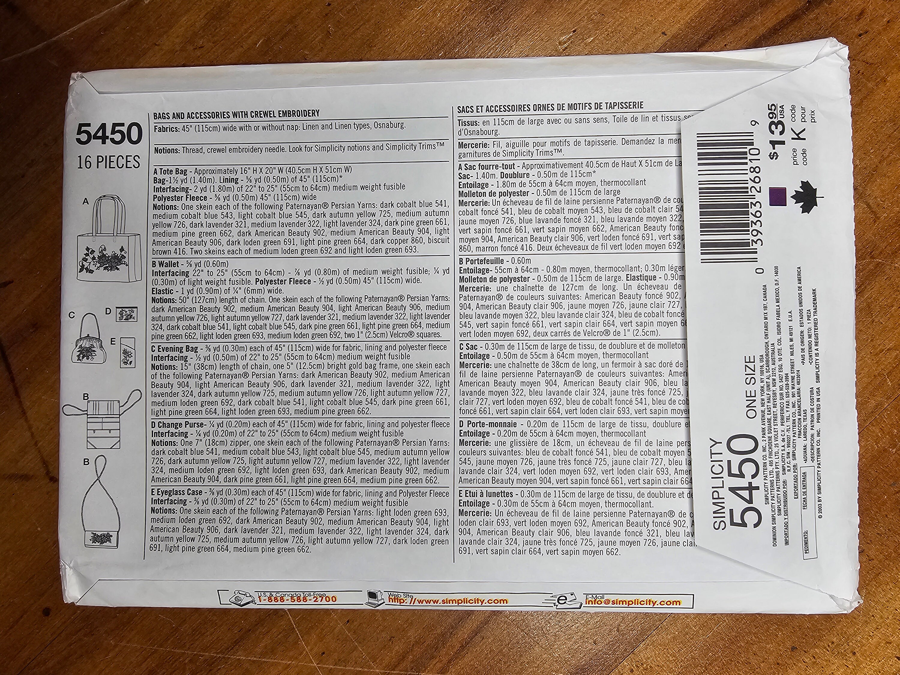 Vintage 2003 Simplicity Pattern 5450. Bags and Accessories With Crewel ...