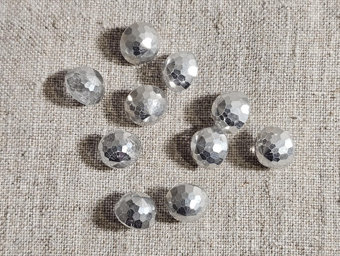 Very Cool Faceted Silver Painted Clear Glass Shaped Buttons, Self Shank ...