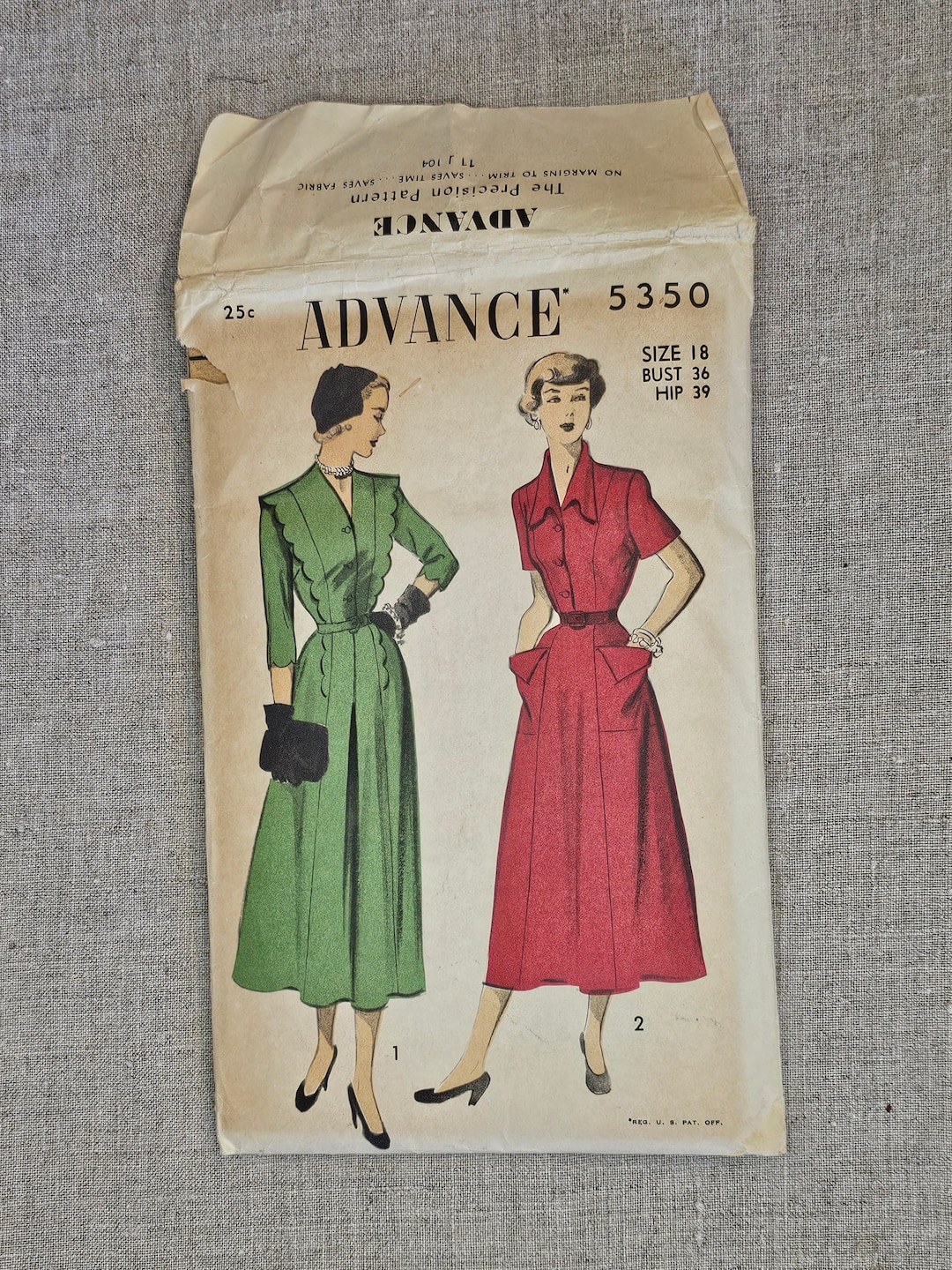 Antique Advance Sewing Pattern # 5350. Original 1940's Dress, 2 Styles ...