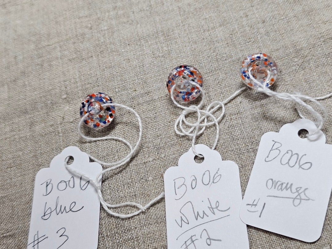 Vintage Czech Clear Glass Button With Speckled Orange, Blue, Black and ...