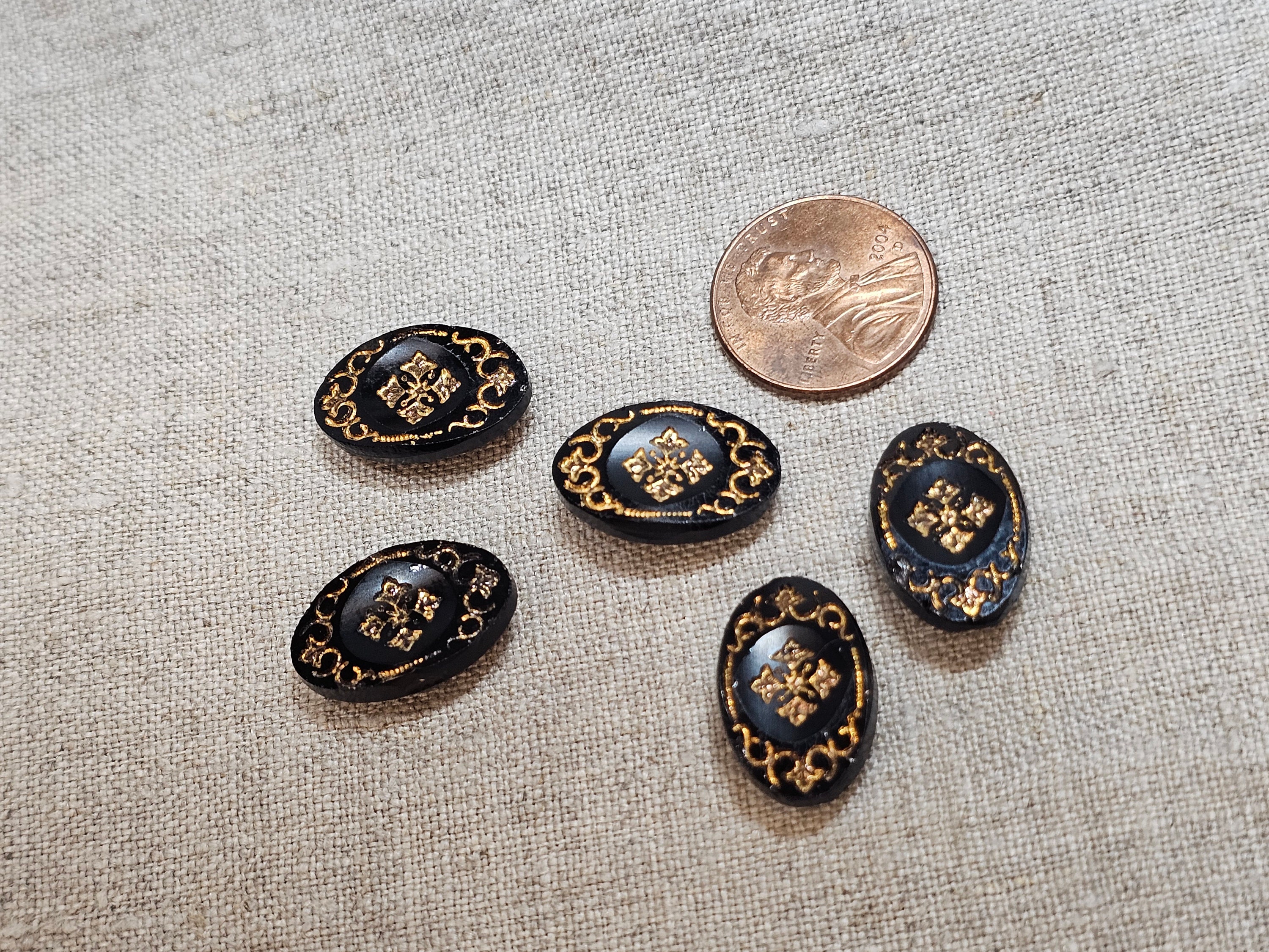 Set of 5 Feminine Lozenge Shaped Vintage Czech Black Glass Buttons ...