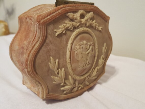 ON SALE Vintage Incolay box Jewelry Box Pink Incolay Small