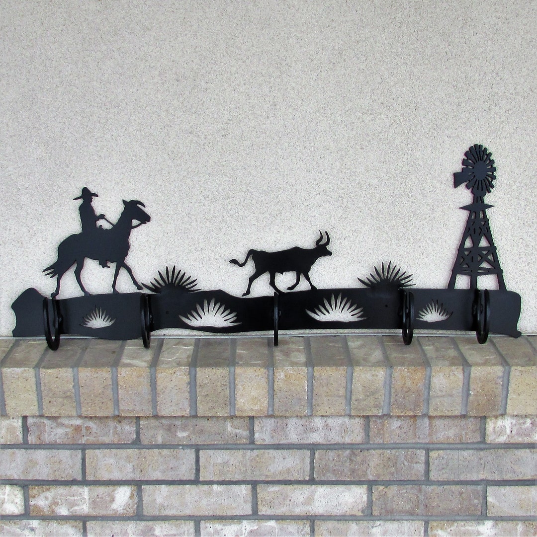 Cowboy Themed Coat Rack, Horse, Windmill, Metal Wall Art Coat Rack ...