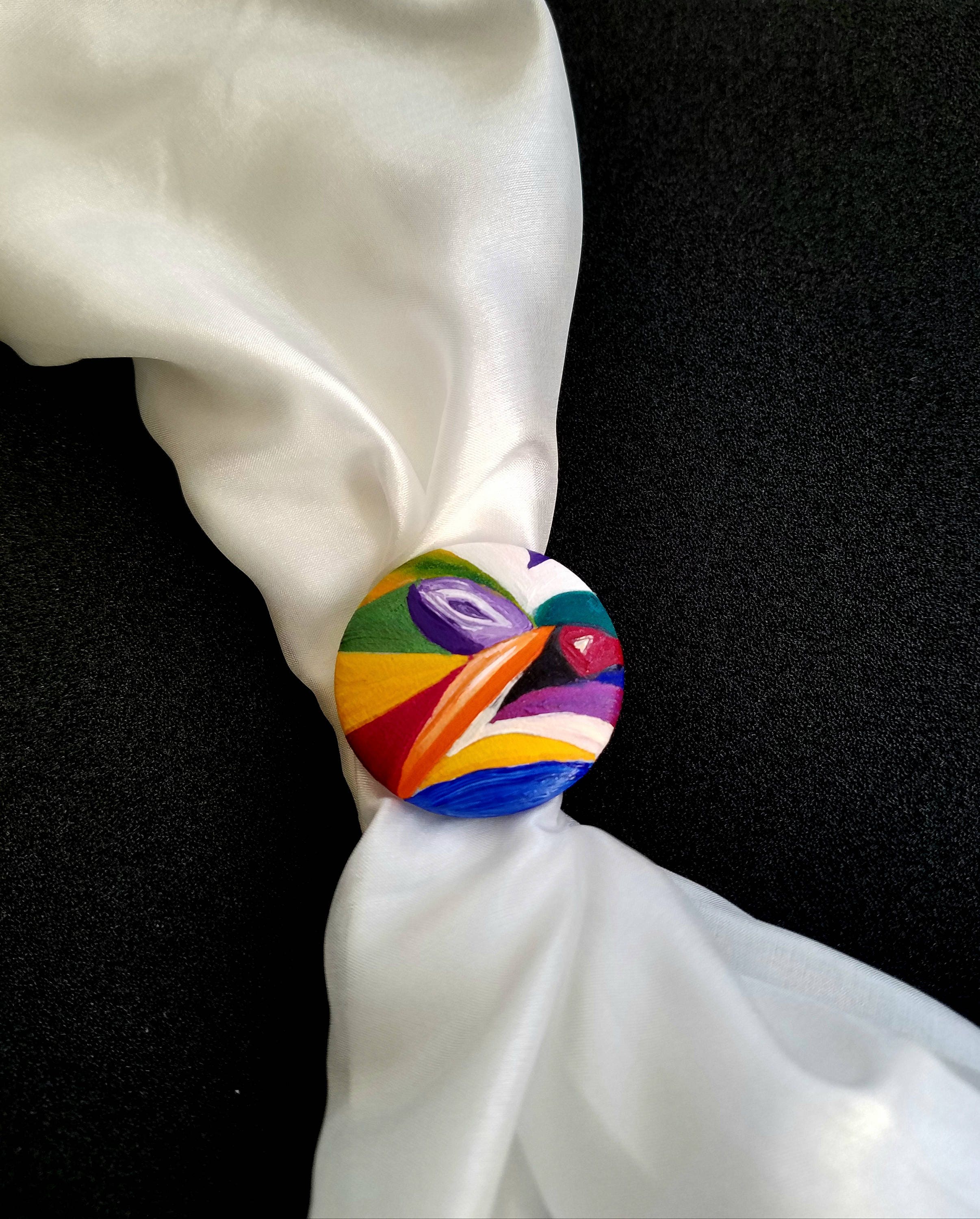 Unique Accessory. Designer Decorated Silk Scarf Clip tropical Paradise ...