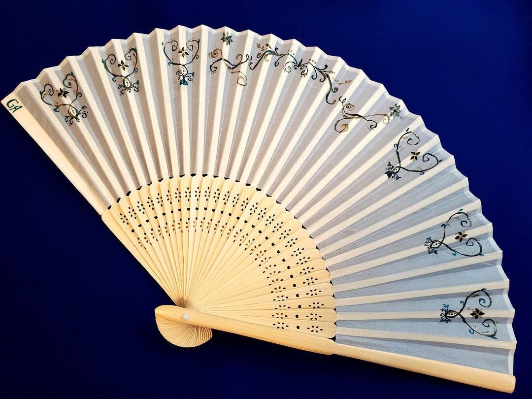 Silk Folding Fan, Designer Silk Hand Fan, Exclusively Hand Decortated ...