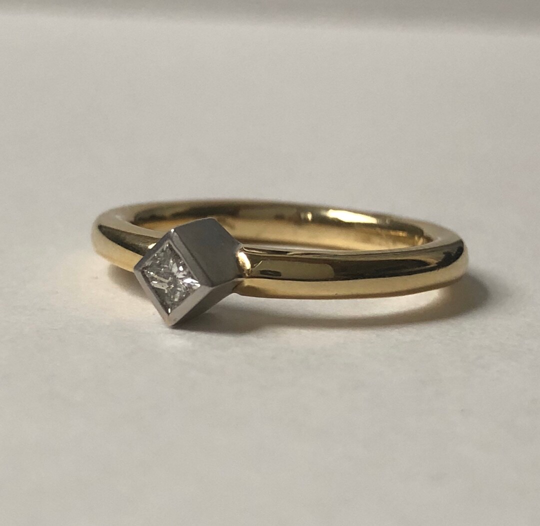 Tipsy Princess Cut Diamond Bezel Set Diamond Ring Two Tone Diamond Ring ...
