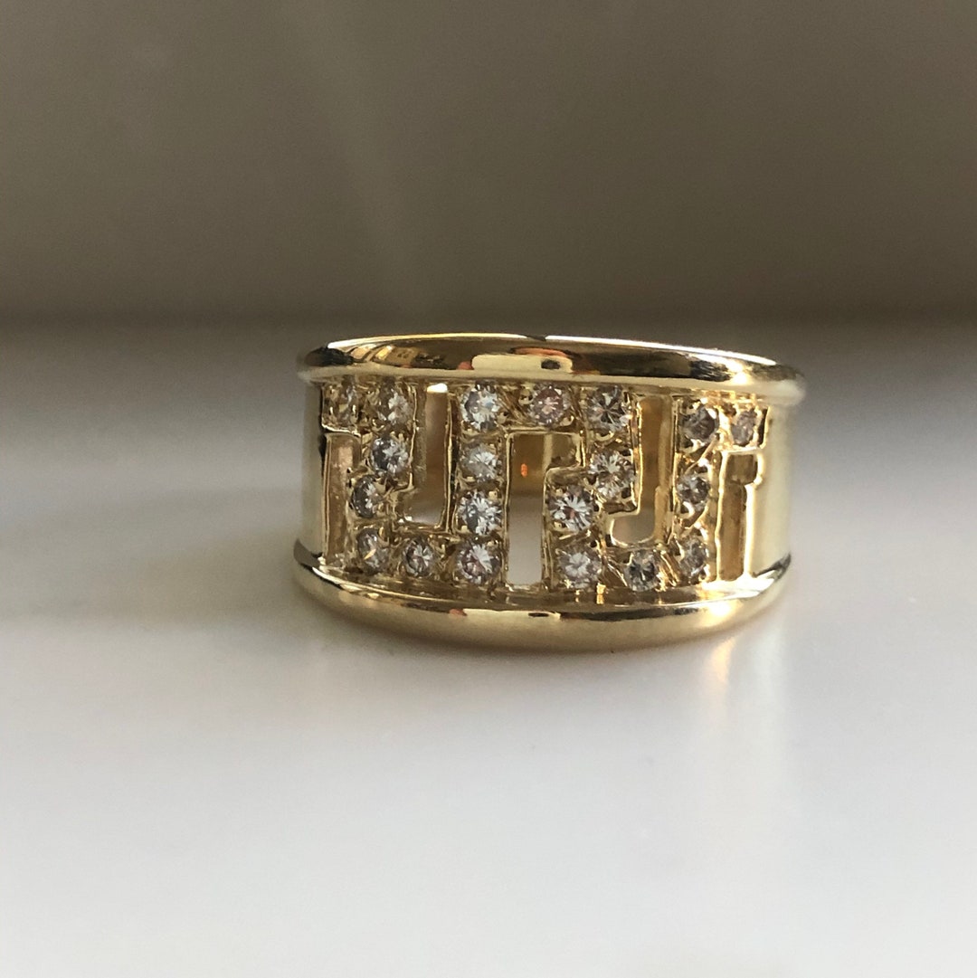 GREEK KEY Diamond Band Greek Diamond Band Greek Ring Vintage Diamond ...
