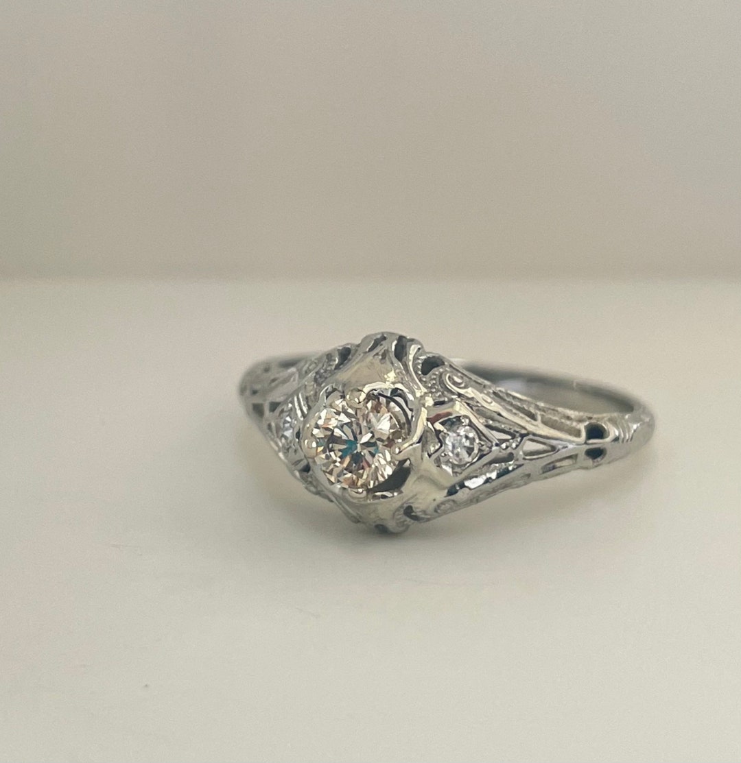Art Deco Engagement Ring 1920s Original Engagement Ring 18K White Gold Diamond Engagement Ring Four Prong Art Deco Ring Etsy