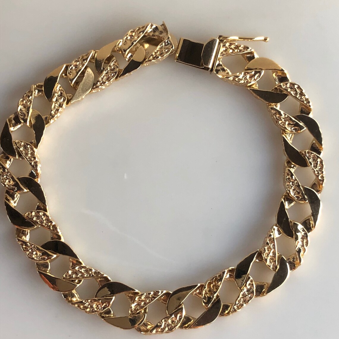 Cuban Link 14K Bracelet Textured Chain Slide Lock - Etsy