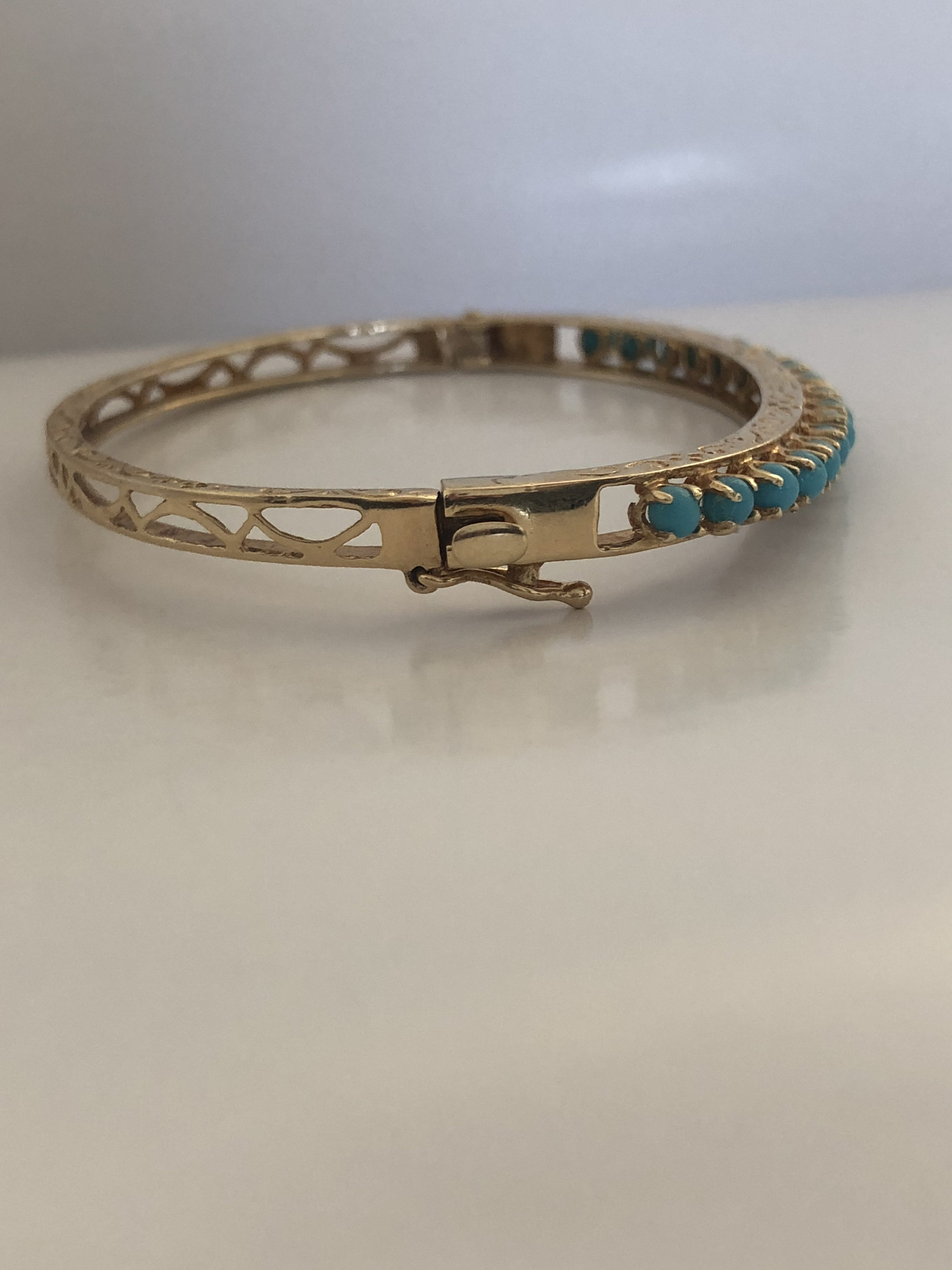 Turquoise Bangle Solid Gold Middle Eastern Turquoise | Etsy