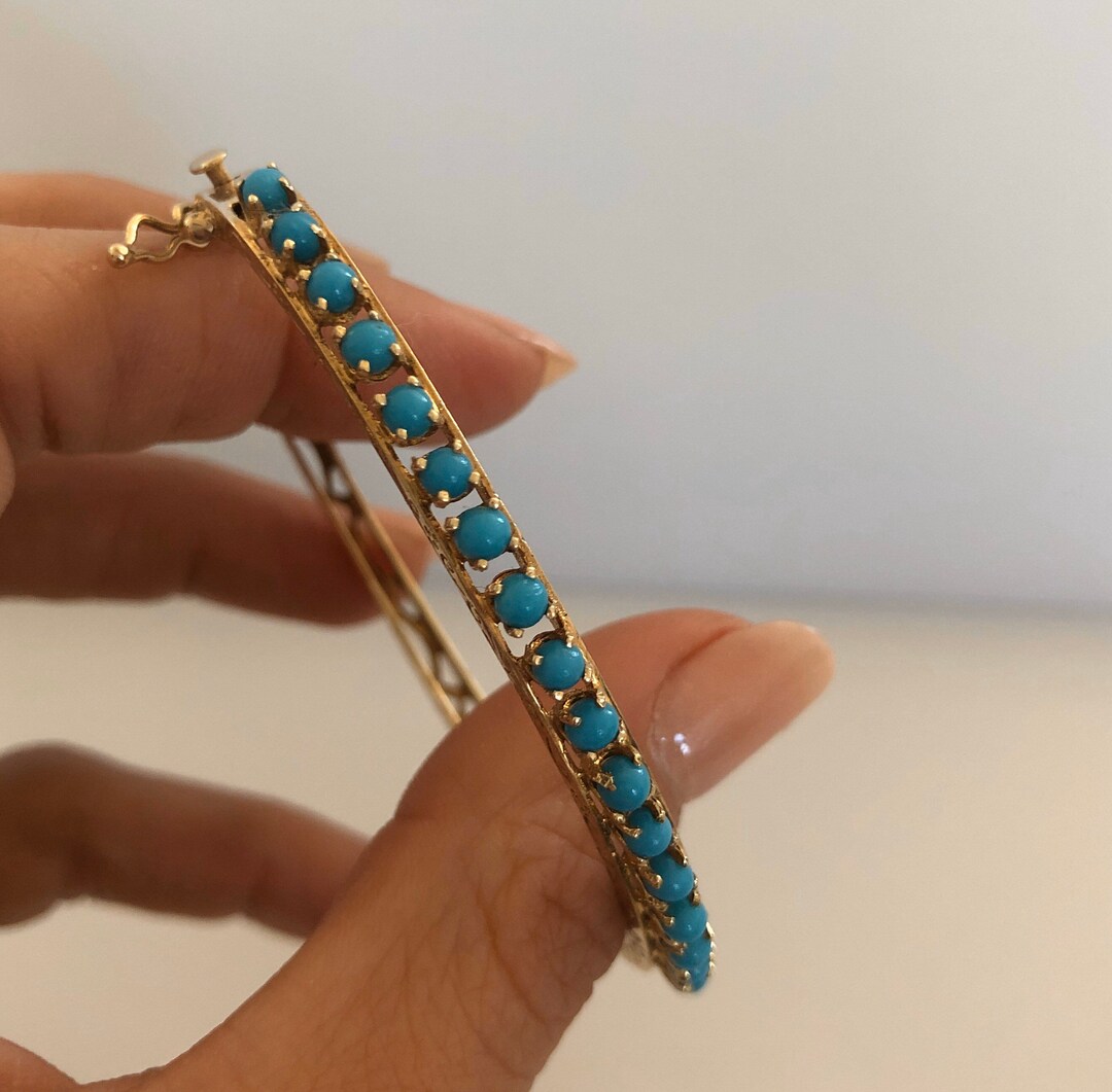 Turquoise Bangle Solid Gold Middle Eastern Turquoise Blue Turquoise ...