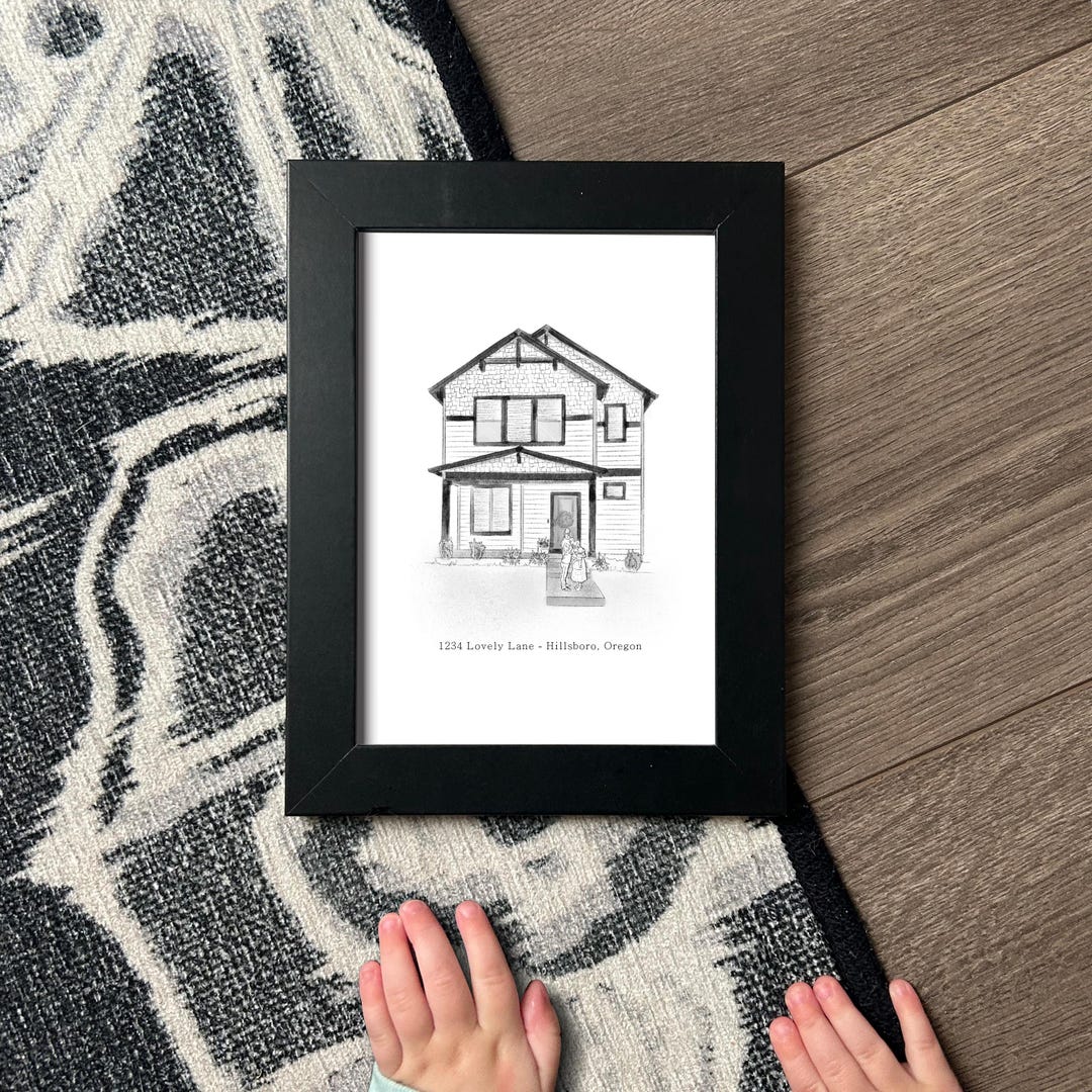 Home + Family Line Drawing, Custom House Drawing From Photo, Digital ...