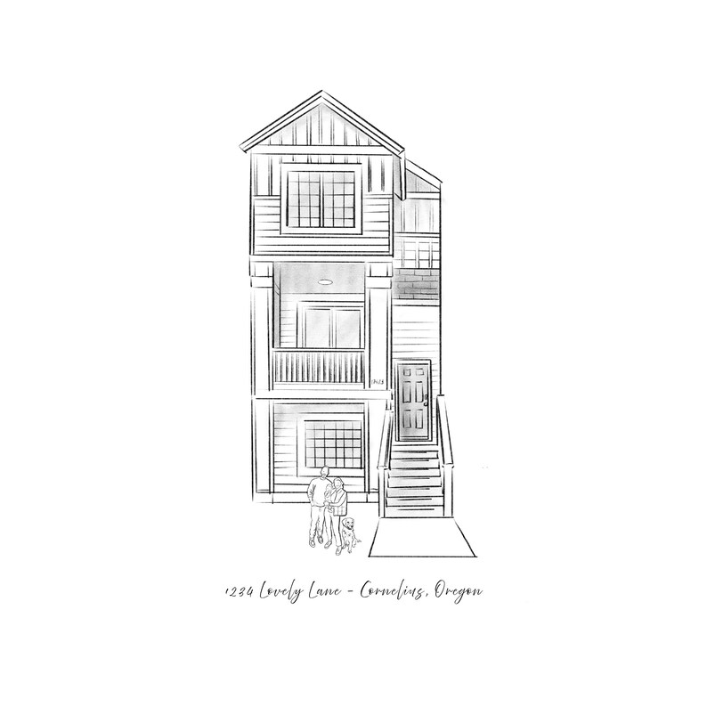 Custom Home Portrait, Family Line Drawing, Realtor Gift (digital Print ...