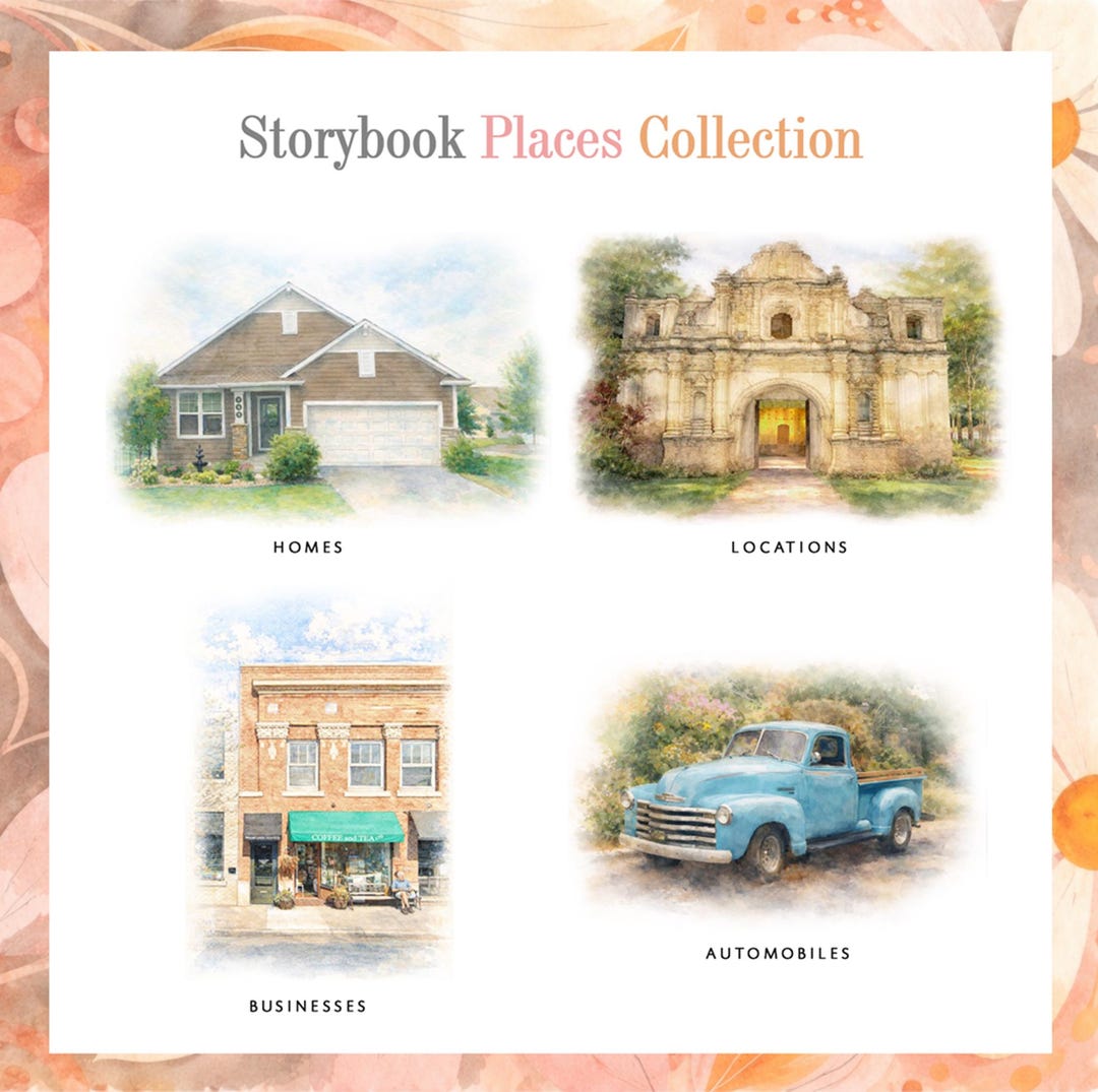 Custom Storybook Place Portrait. Watercolor, Pencil Drawing, BW Sketch ...