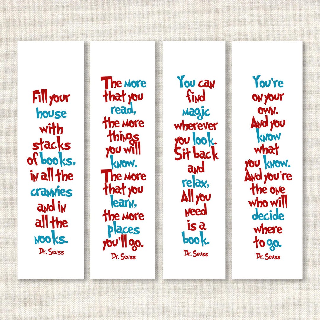 Dr. Seuss Printable Bookmark Set, Inspirational Quotes, Instant Digital ...