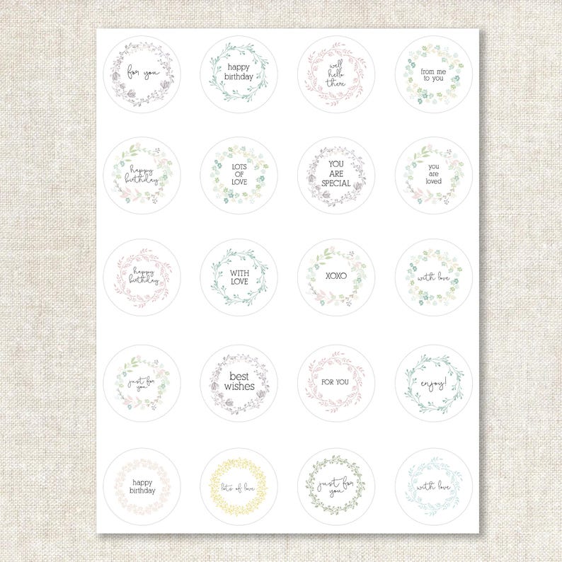 Floral Wreath Quote Gift Tags, Printable Circle Tags, Instant Download ...