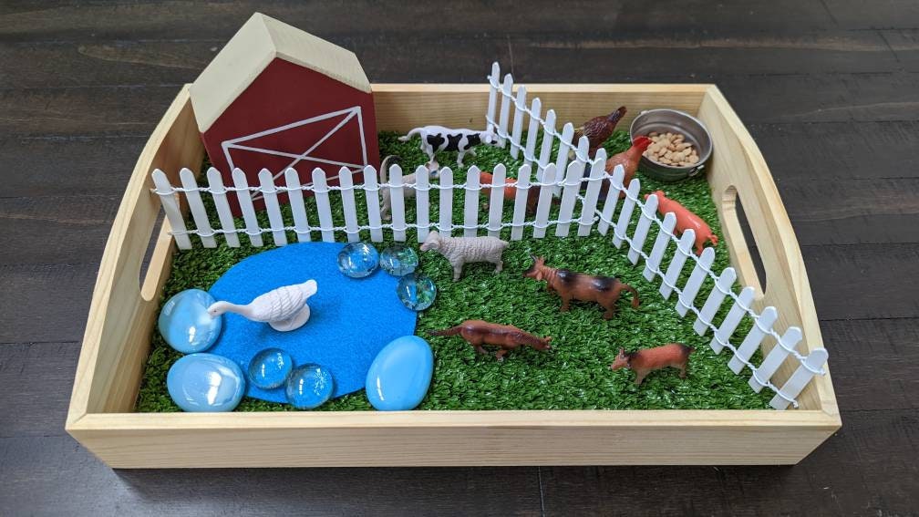 Farm Activity Kit: Sensory Tray, Animal Sorting Cards, Montessori ...