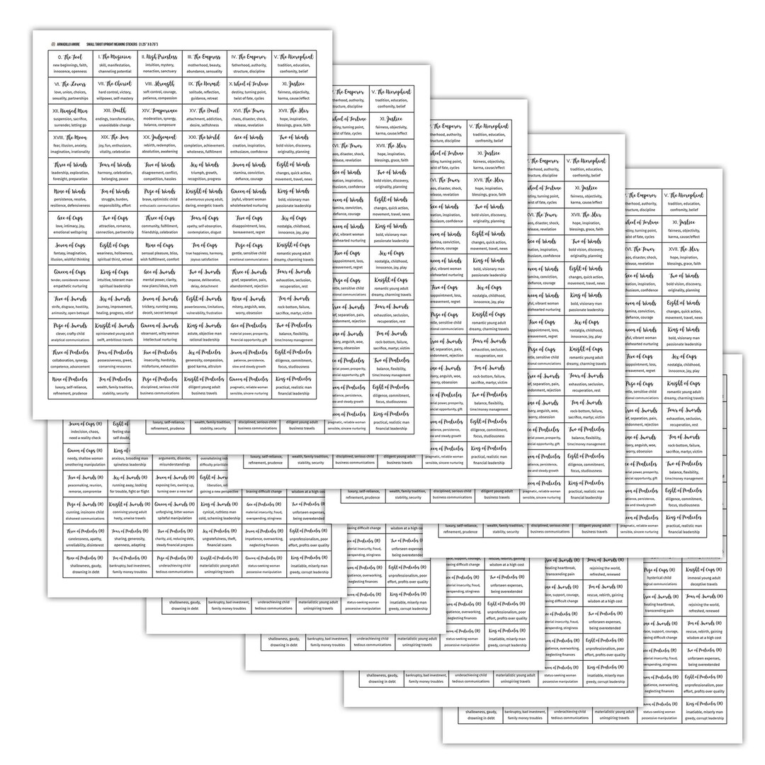 780 Tarot Meaning Stickers - 5 Sheets Upright - 5 Sheets Reversed ...